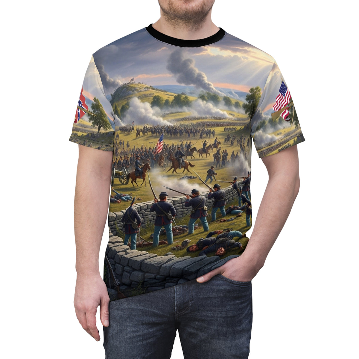 Battle of Gettysburg Tee | Crossed Flags & Musket AOP Shirt | Premium ...