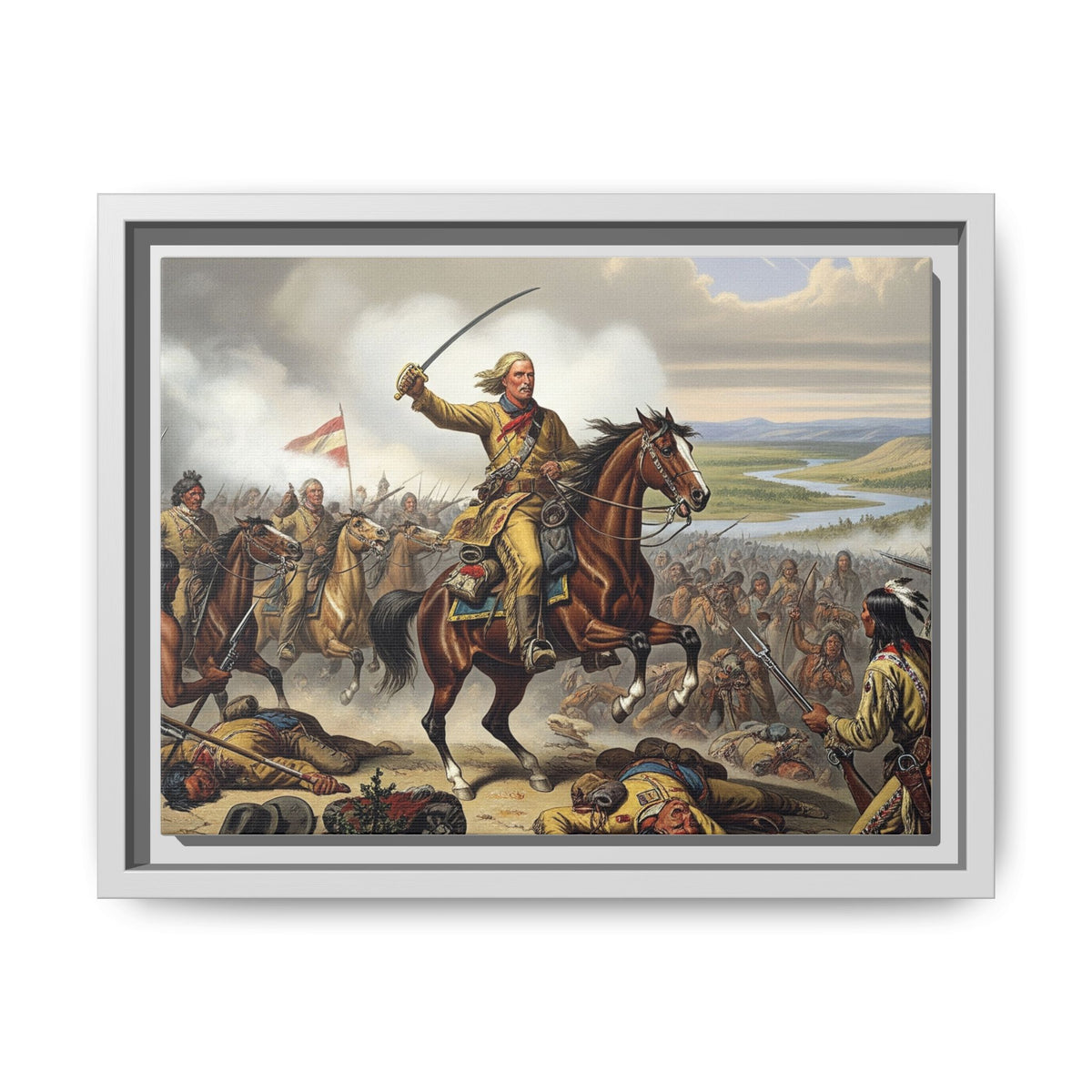 General Custer at the Battle of Little Bighorn, Framed Canvas Wall Art ...