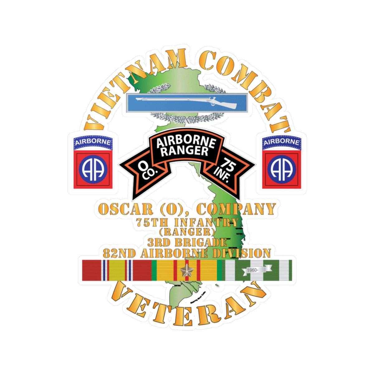 Kiss-Cut Vinyl Decals - Army - Vietnam Combat Vet - O Co 75th Infantry ...