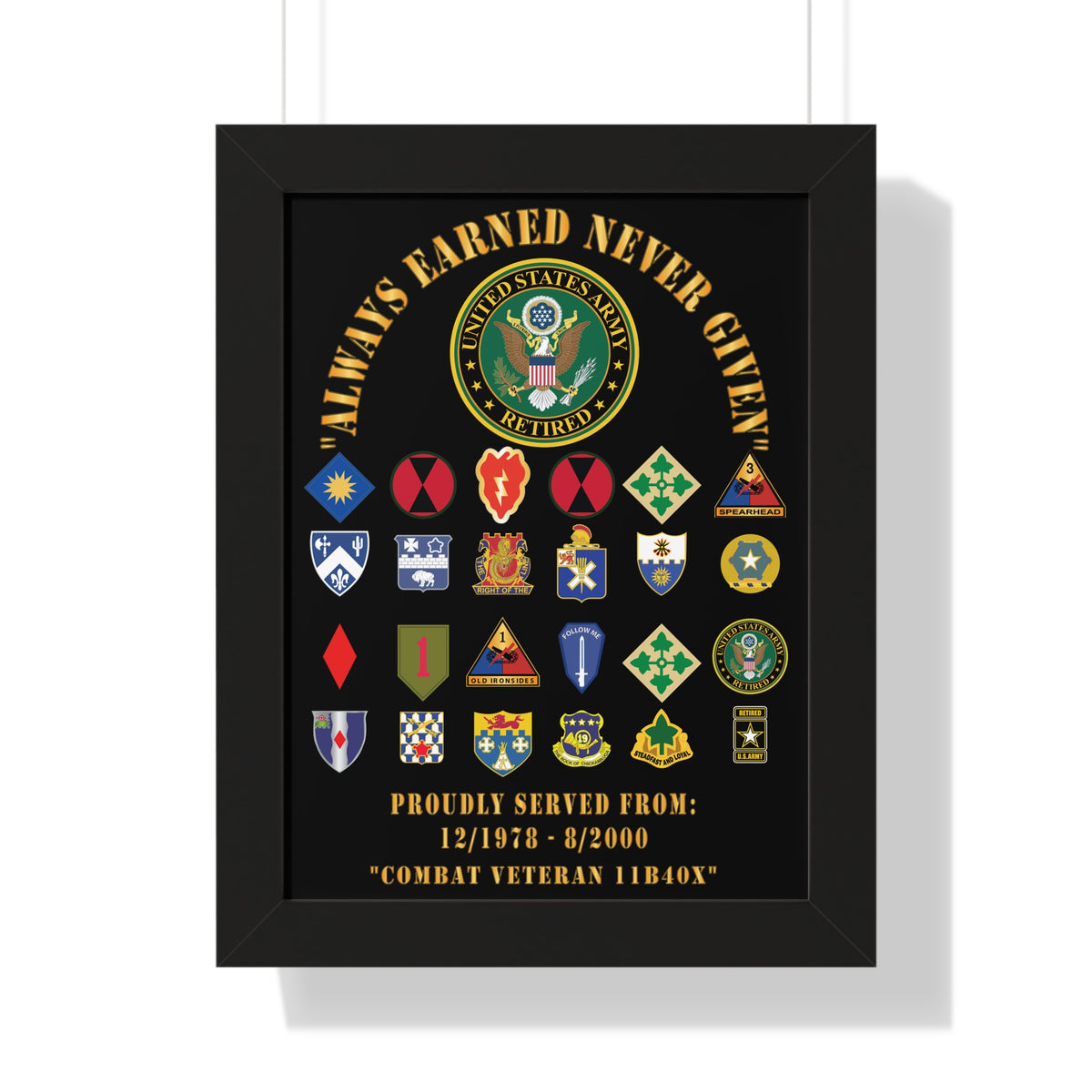 Honorable Veteran Framed Poster, Military Wall Art, Retirement Gift, V ...