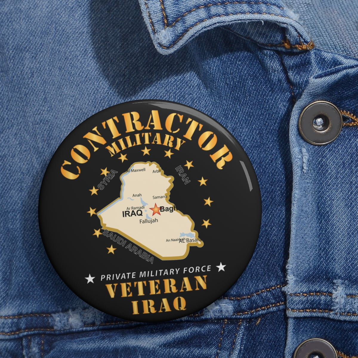 Custom Pin Buttons - GOVT - Military Contractor - Veteran - Iraq X 300 ...