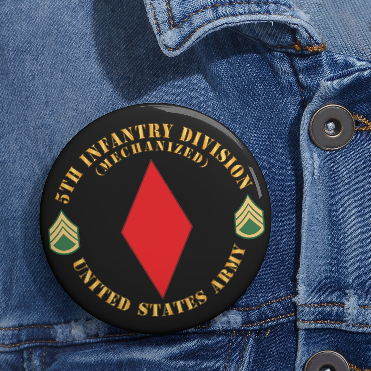 Custom Pin Buttons - 5th Infantry Division - US Army w SSG Rank Insign ...