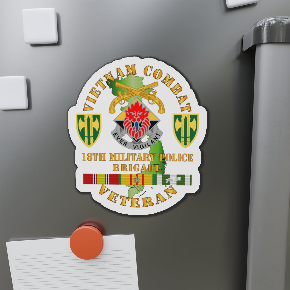 Die-Cut Magnets - Army - Vietnam Cbt Vet - 18th MP Bde DUI - SSI w VN ...