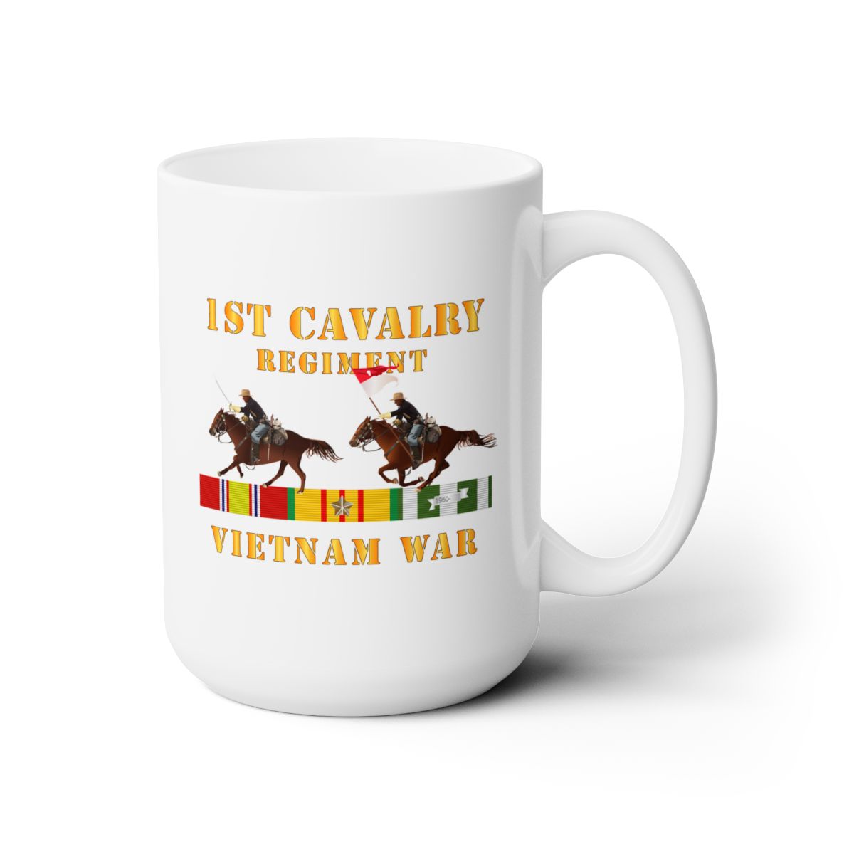 White Mug 15oz - Army - 1st Cavalry Regiment - Vietnam War wt 2 Cav Ri ...