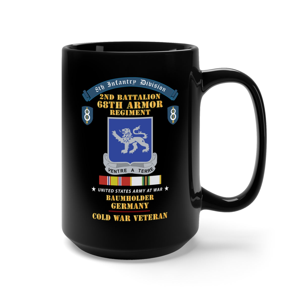 Black Mug 15oz - 8th Infantry Division Scroll - 2nd Bn 68th Armor Regi ...
