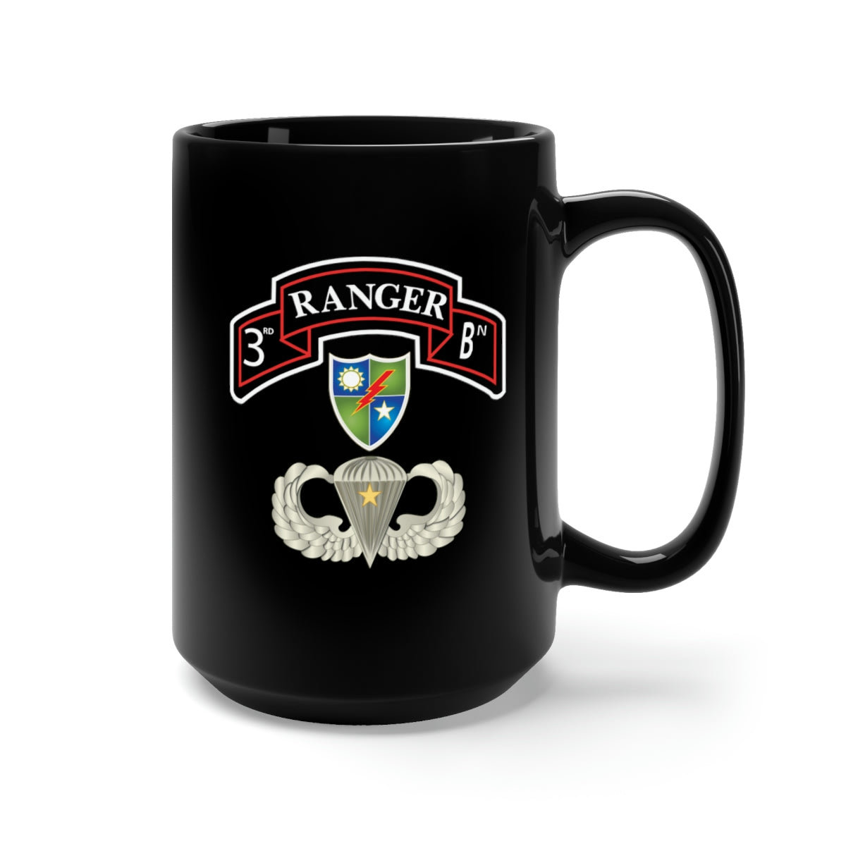 Black Mug 15oz - Army - 3rd Rgr Bn with DUI - Basic Airborne w Combat ...