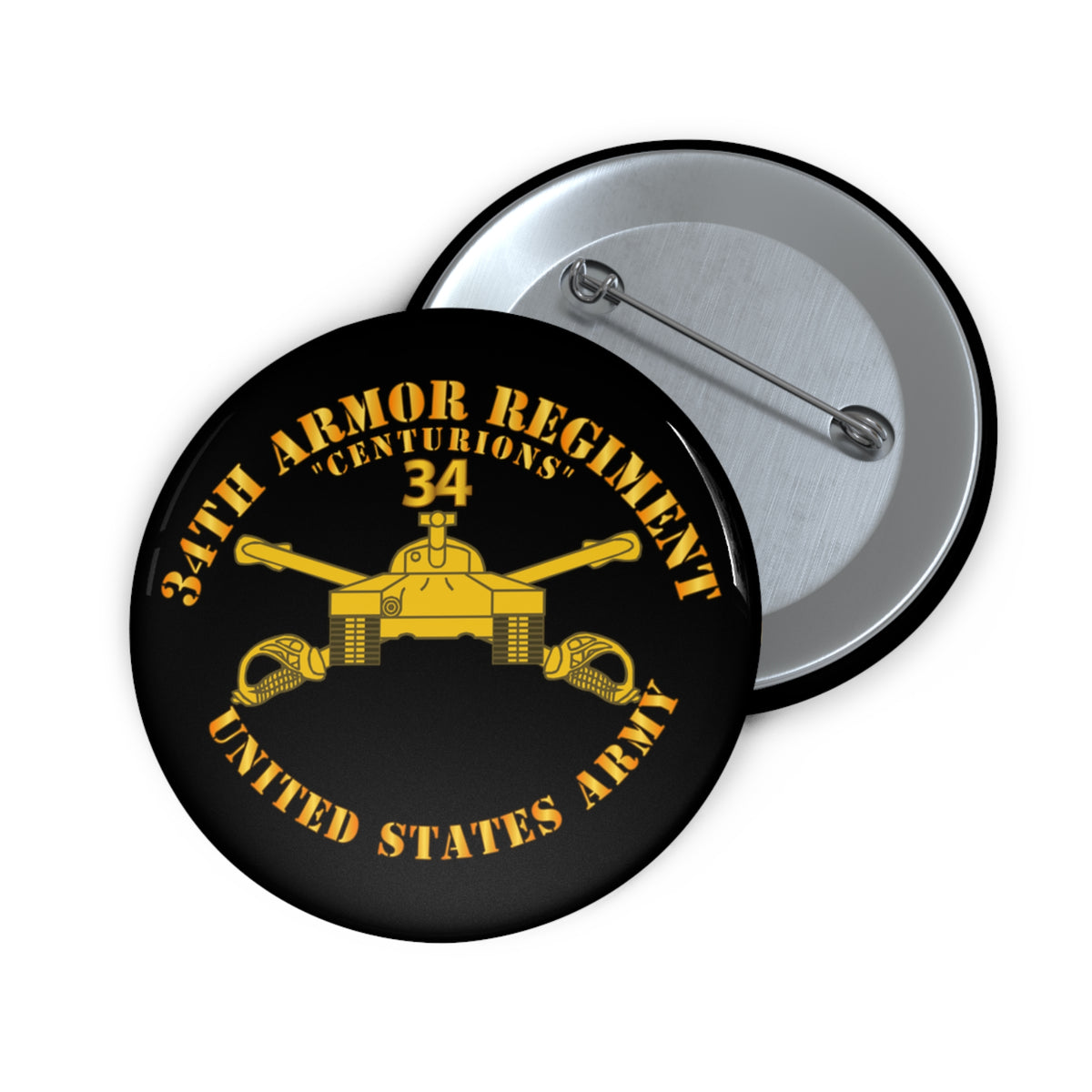 Custom Pin Buttons - Army - 34th Armor - Centurions - Armor Branch ...