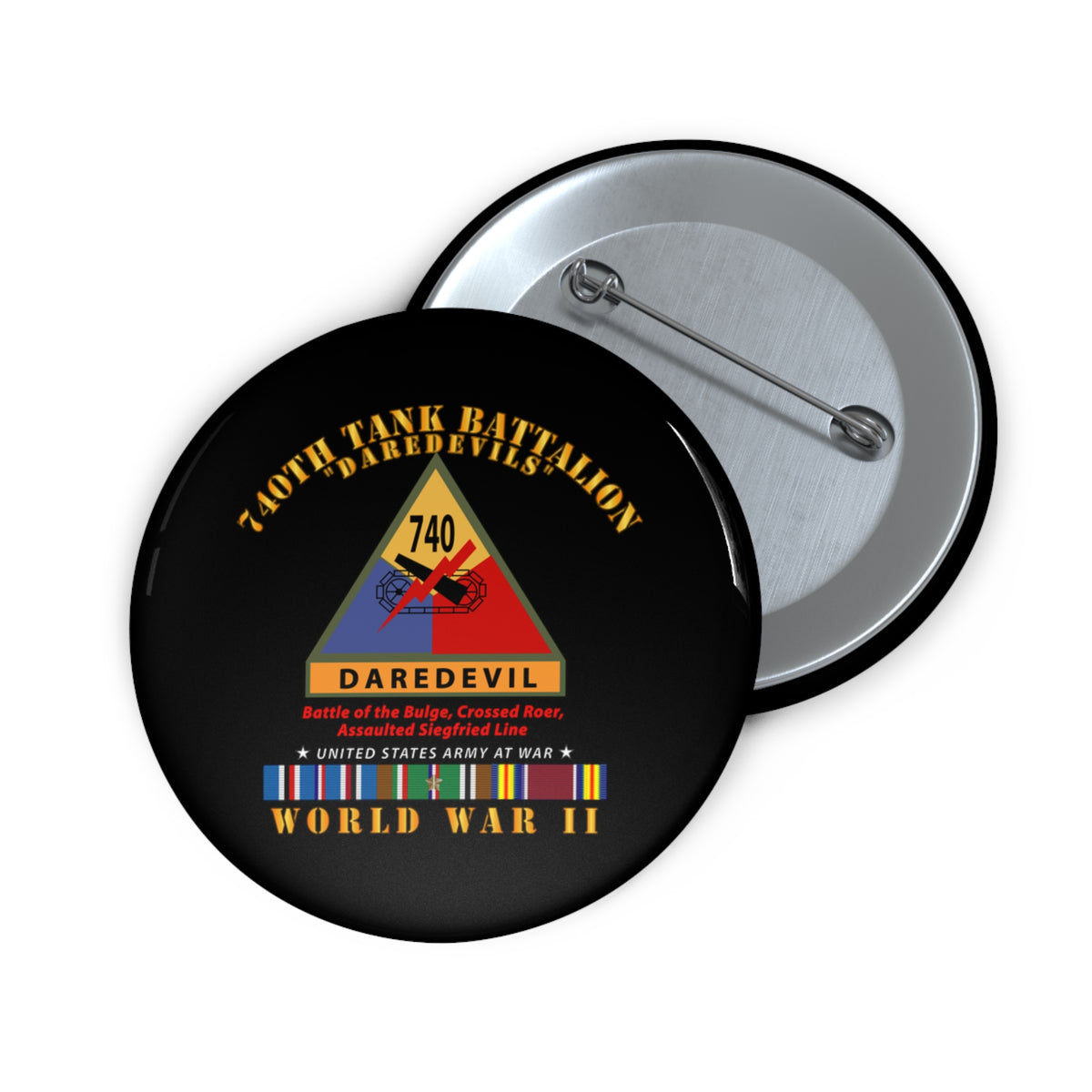 Custom Pin Buttons - Army - 740th Tank Battalion - Daredevils w SSI Na ...