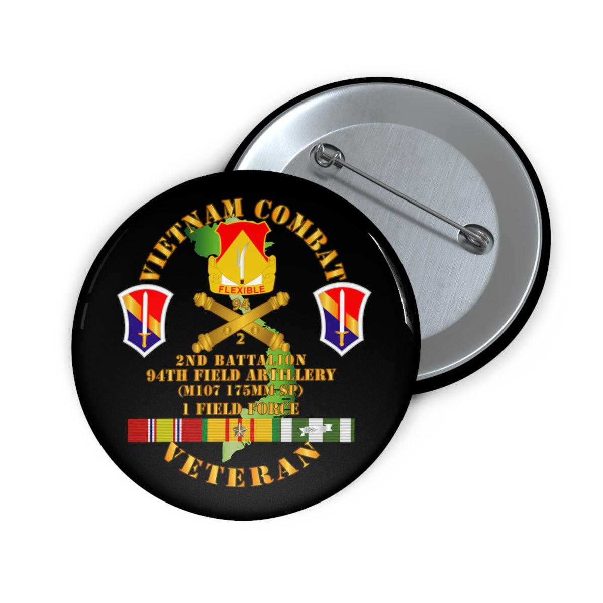 Custom Pin Buttons - Army - Vietnam Combat Vet w 2nd Bn 94th FA - I Fi ...