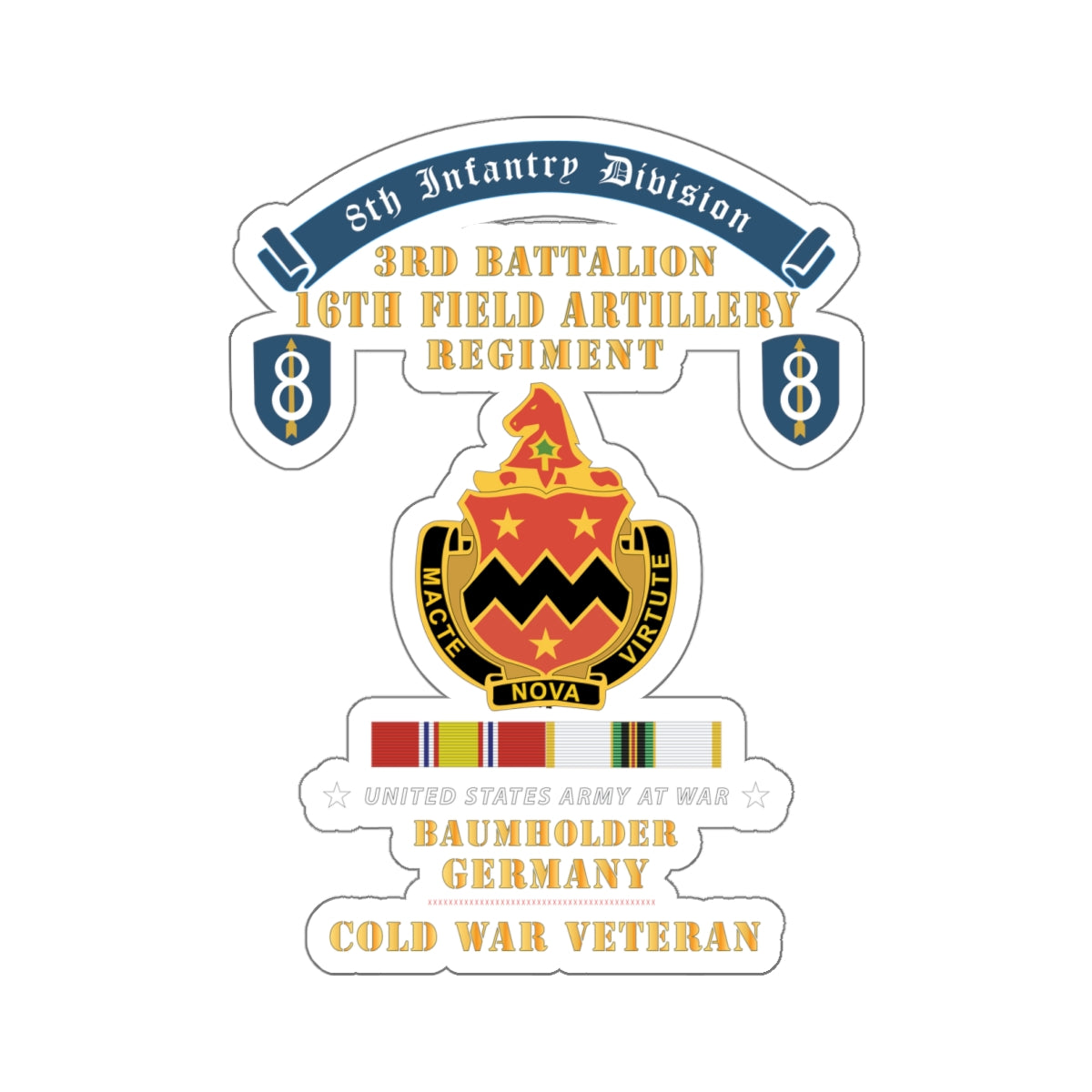 Kiss-Cut Stickers - 8th Infantry Division Scroll - 3rd Bn, 16th Field ...