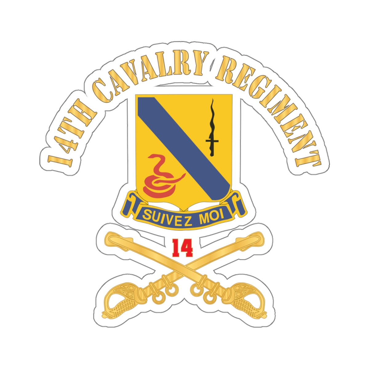Kiss-Cut Stickers - Army - 14th Cavalry Regiment w Cav Br - Red Txt X ...