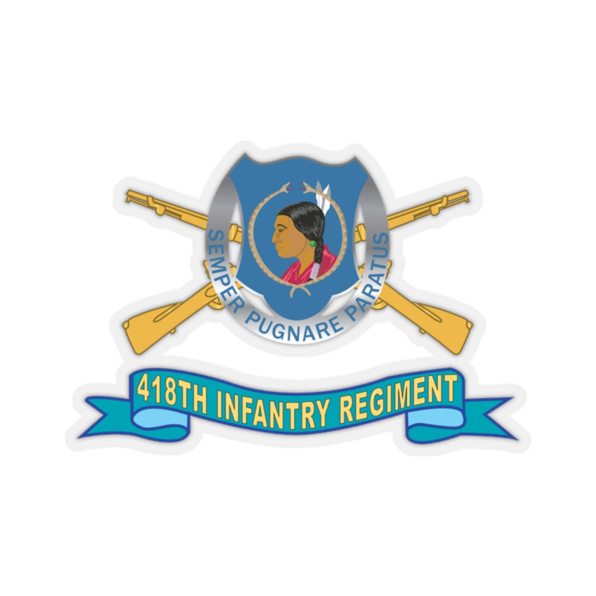 Kiss-Cut Stickers - Army - 418th Infantry Regiment - DUI w Br - Ribbon ...