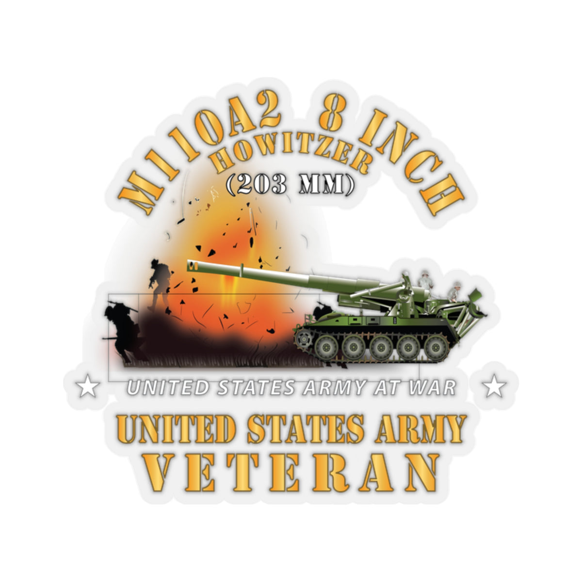 Kiss-Cut Stickers - Army - M110A2 - 8 Inch 203mm Howitzer - US Army Ve ...