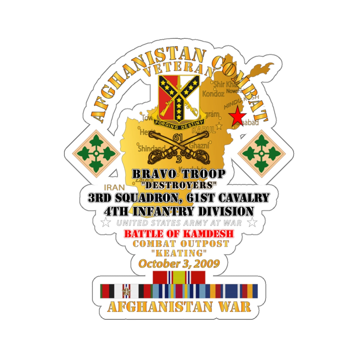 Kiss-Cut Stickers - Battle Kamdesh COP Keating - 61st Cavalry w AFGHAN ...
