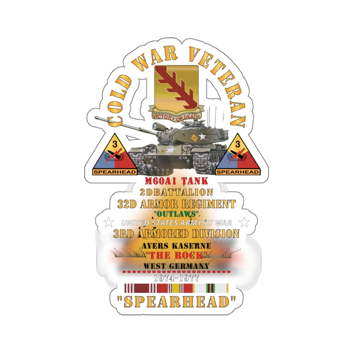 Kiss-Cut Stickers - Cold War Vet - 2nd Bn 32nd AR, 3rd Armored Divisio ...