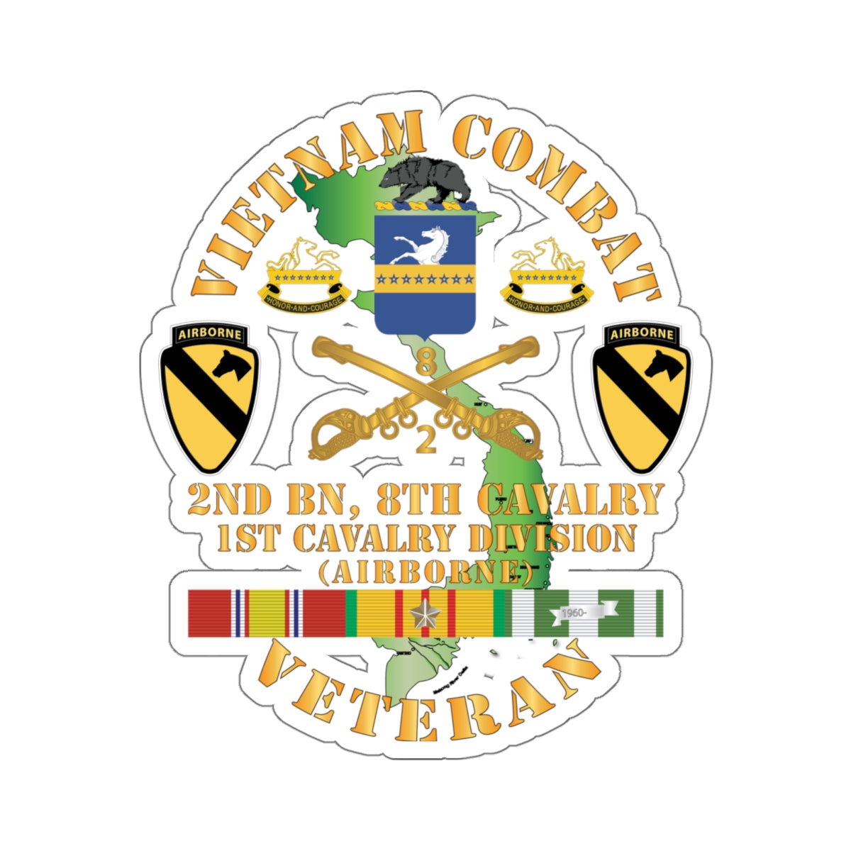 Kiss-Cut Stickers - Vietnam Combat Cavalry Veteran w 2Bn 8th Cav COA ...