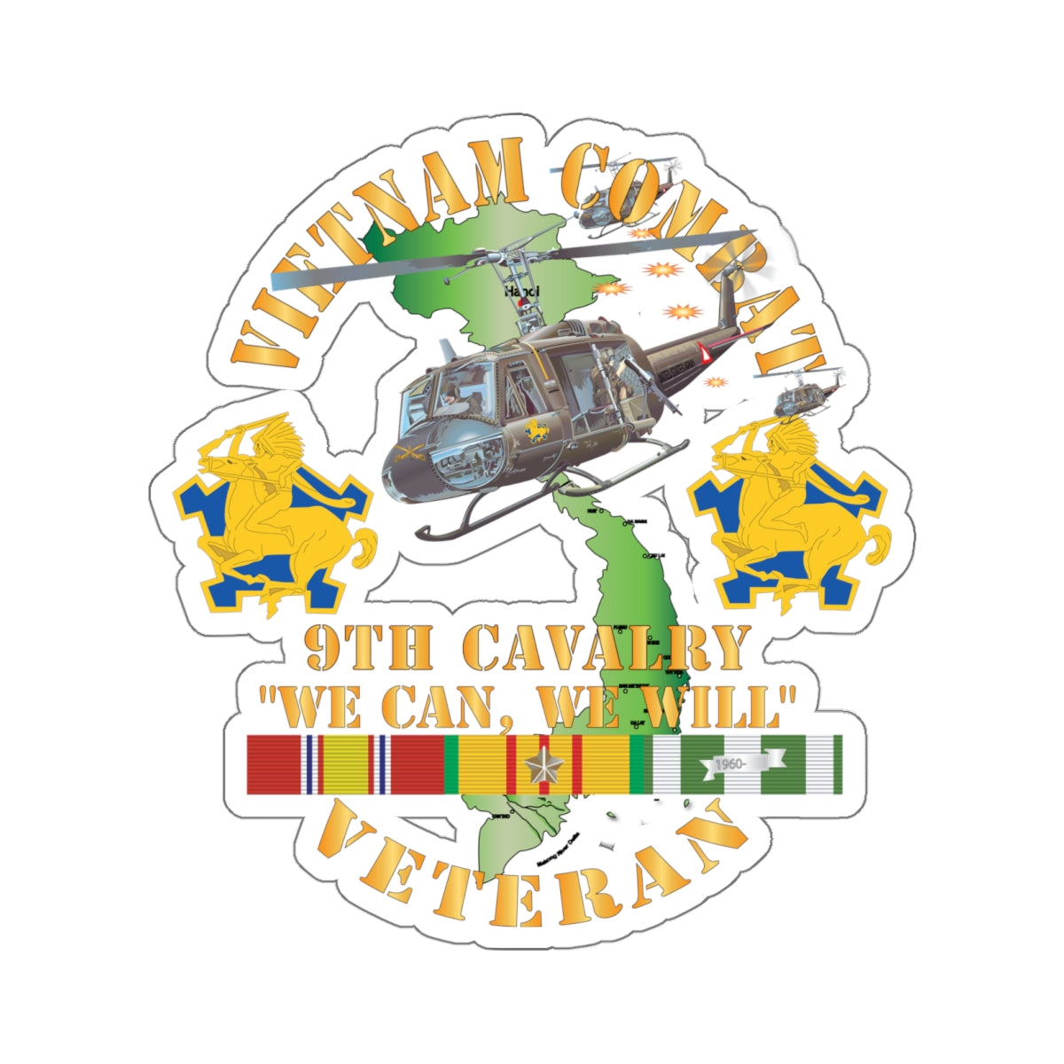 Kiss-Cut Stickers - Vietnam Combat Cavalry Veteran w 9th Cav Helicopte ...