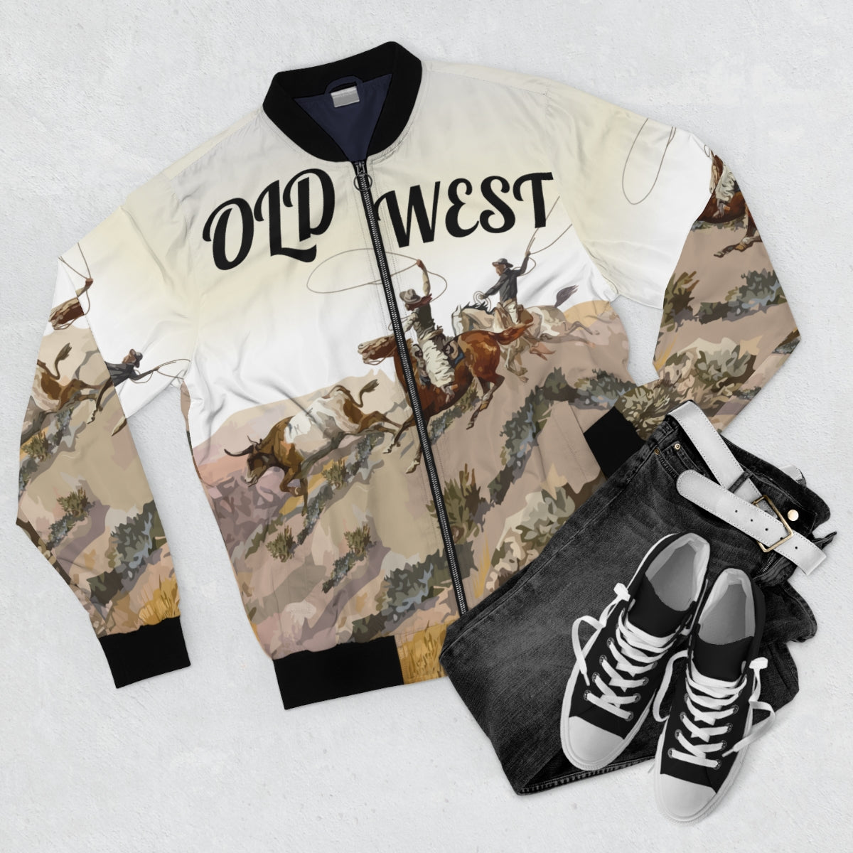 Men's AOP Bomber Jacket - Old West Cowboys Wrangling the Herd – MIP ...